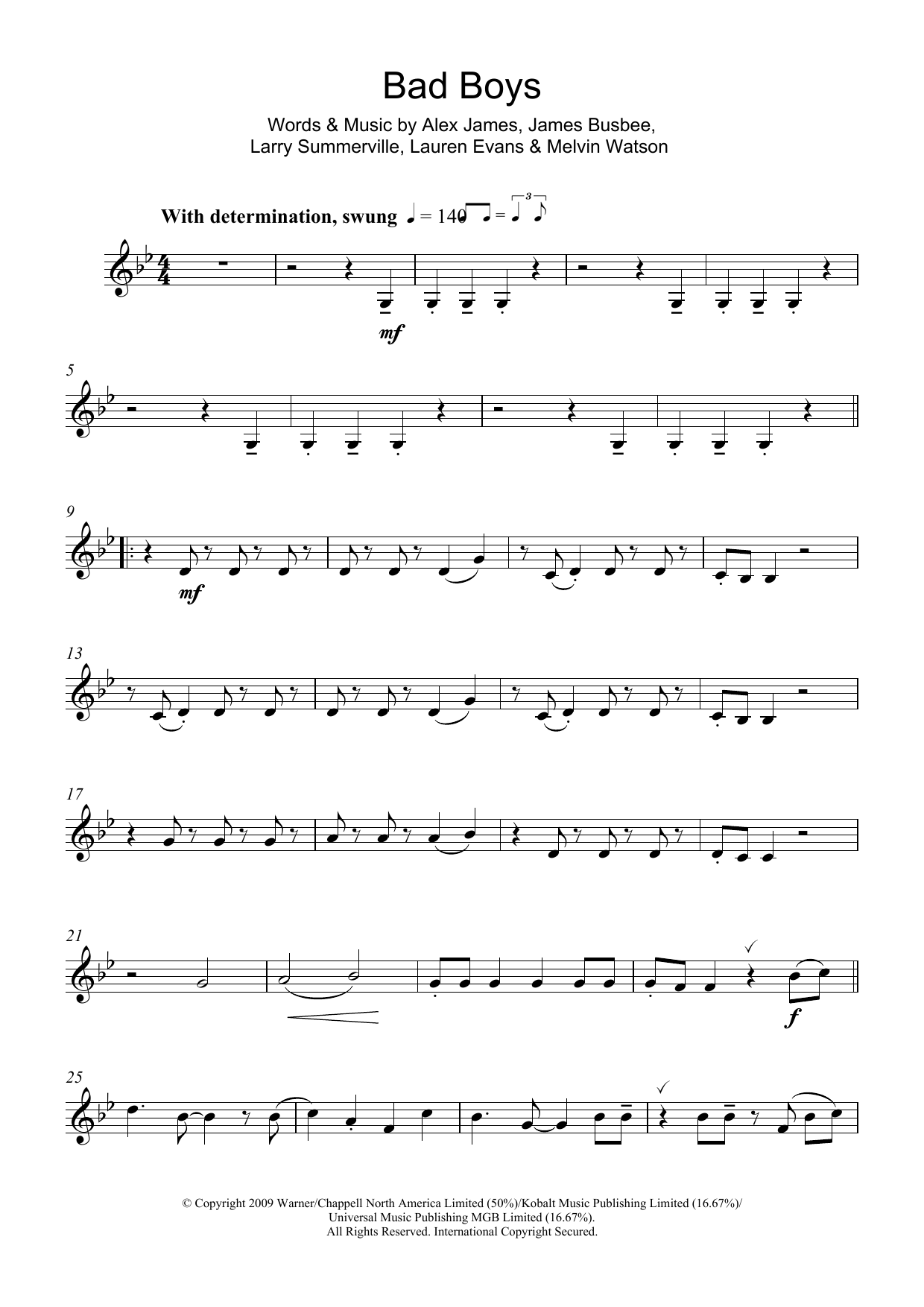 Bad Boys (Alexandra Burke) | Sheet Music: Clarinet Solo | PDF Download