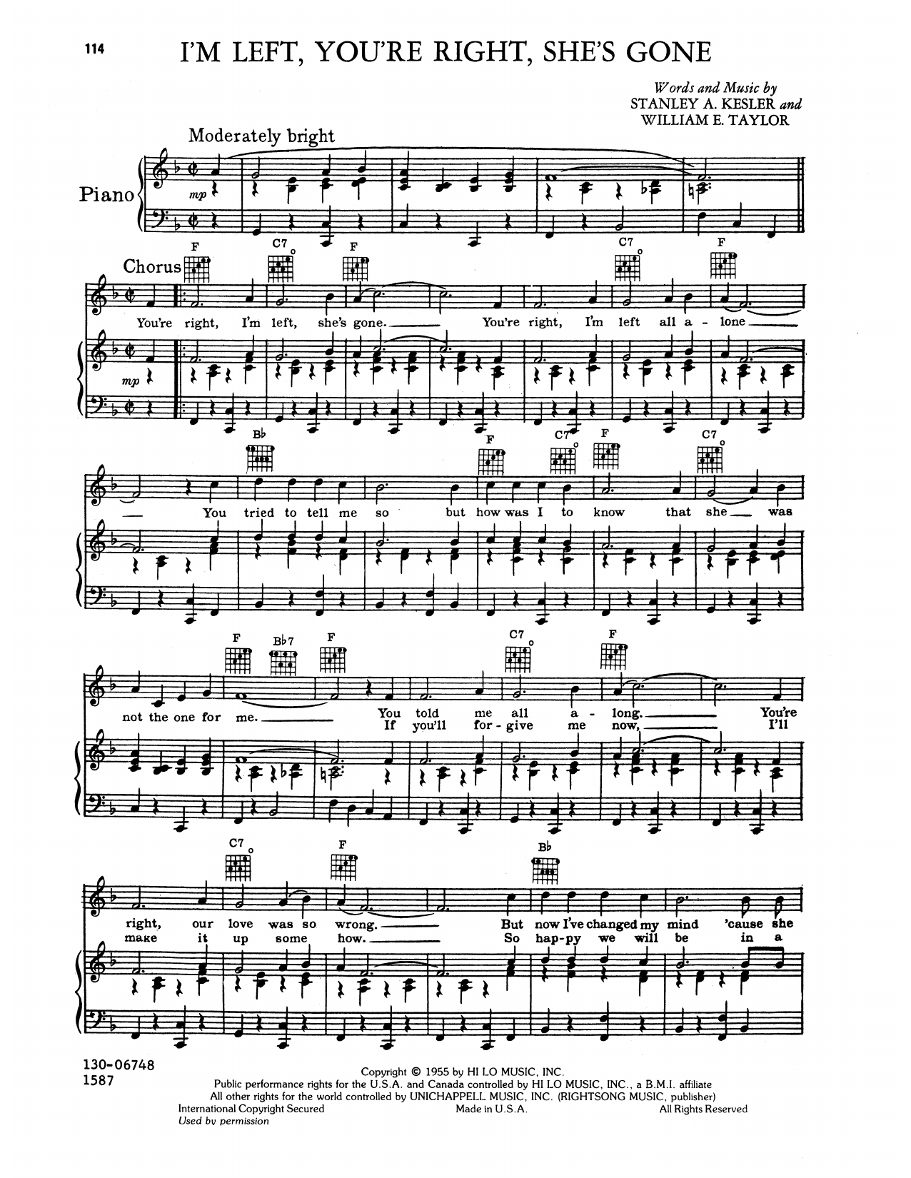 I'm Left, You're Right, She's Gone - sheet music by Elvis Presley - smd ...