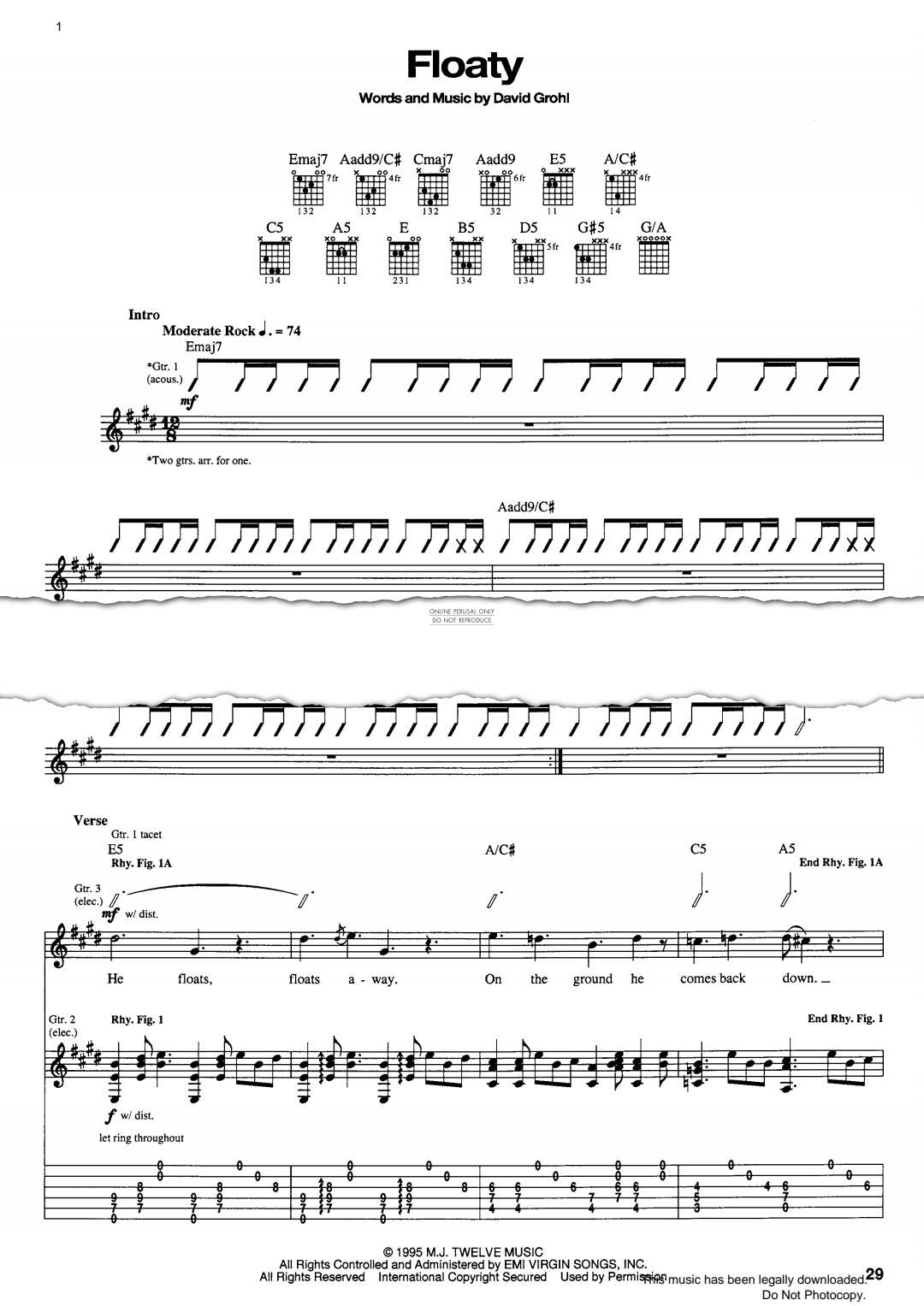 Floaty - sheet music by Foo Fighters - fbd-2718 | notendownload