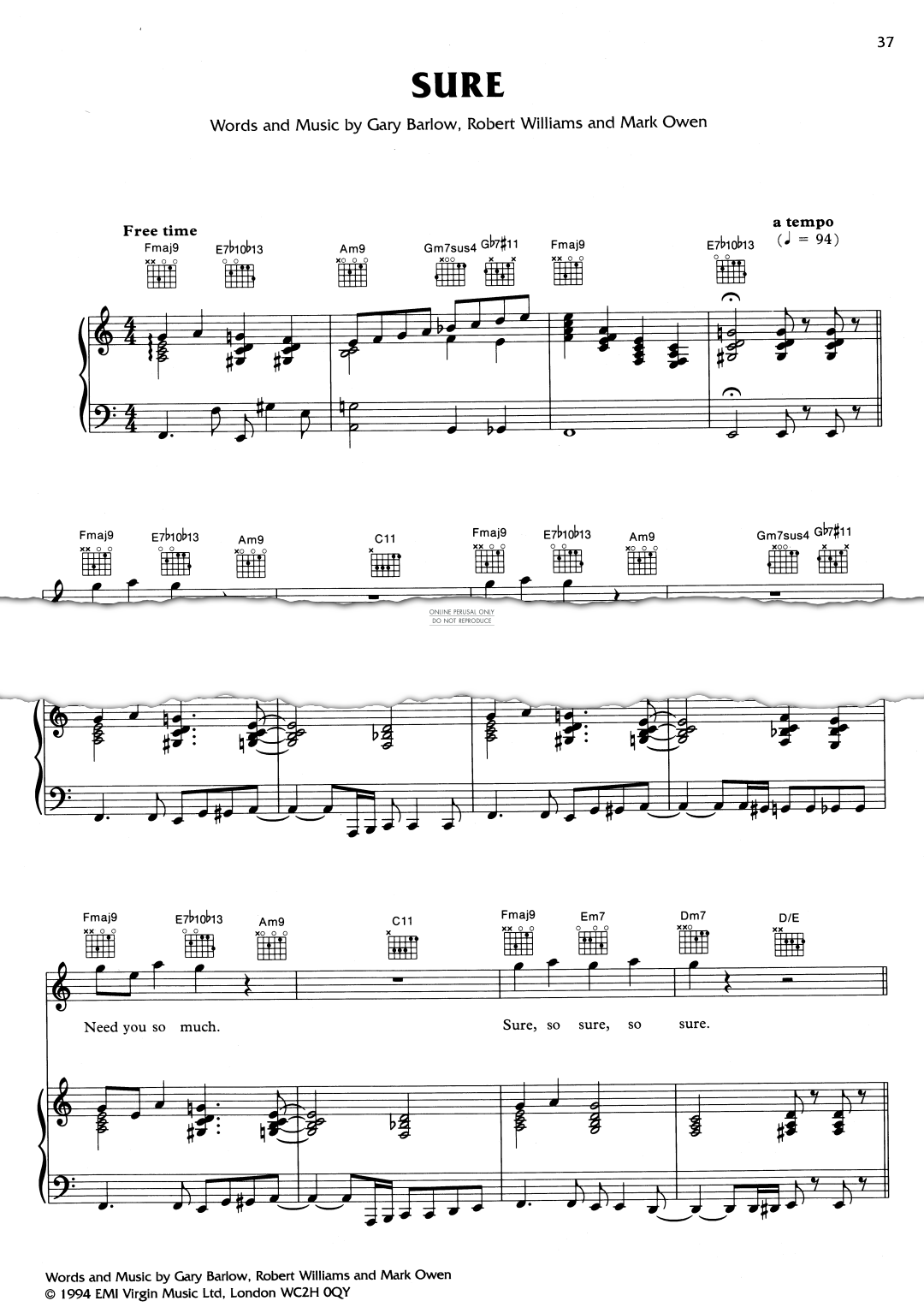 Sure (Take That) | Sheet Music: Guitar, Piano, Voice | PDF Download