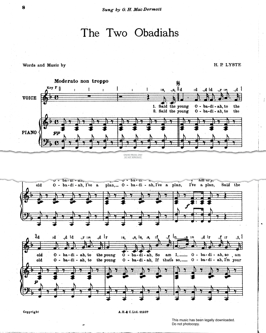The Two Obadiahs (GH MacDermott) | Sheet Music: Piano, Voice | PDF Download