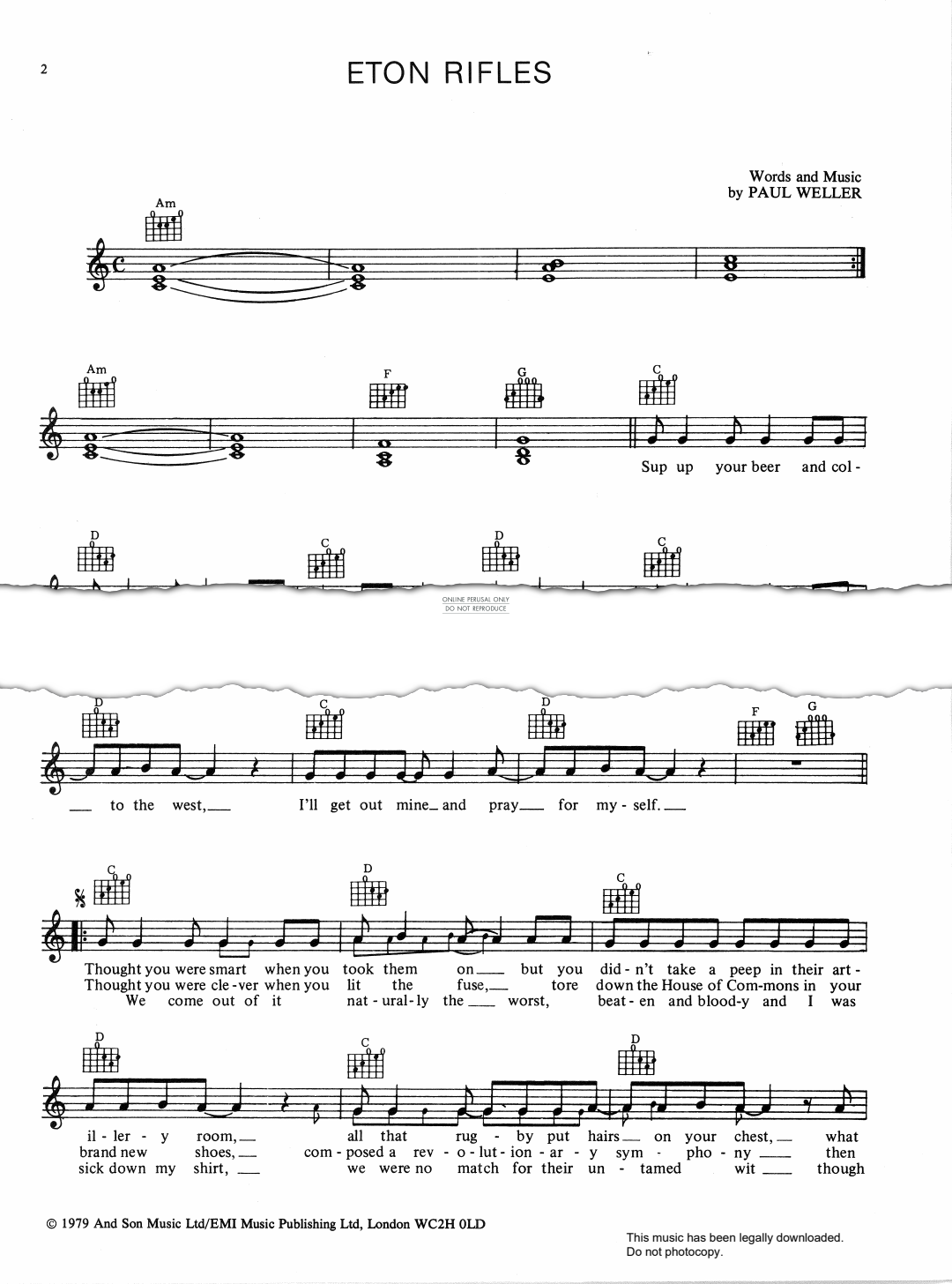 Eton Rifles (The Jam) | Sheet Music: Guitar, Voice | PDF Download