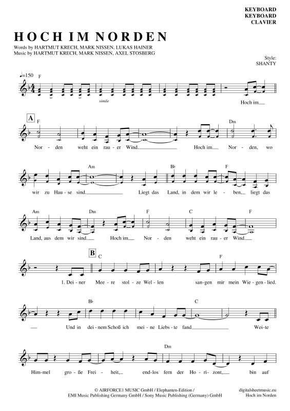 Hoch Im Norden (Santiano) | Noten: Keyboard | PDF Download