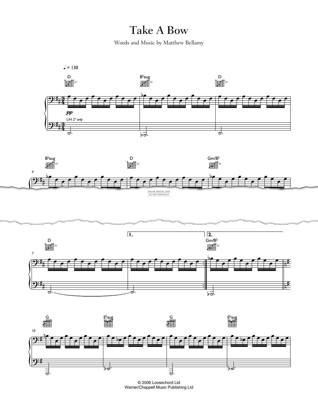 Take A Bow (Muse) | Sheet Music: Guitar, Piano, Voice | PDF Download