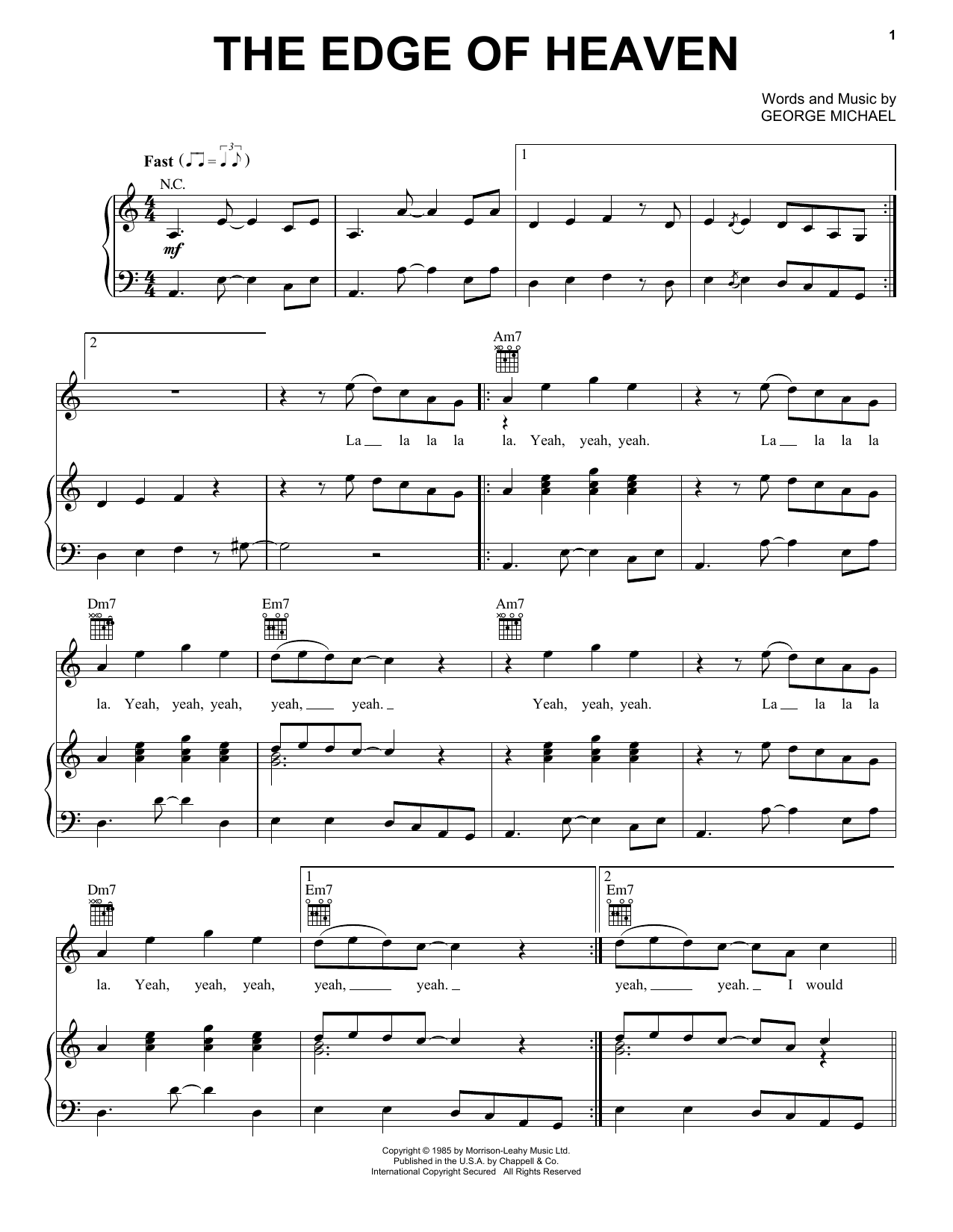 The Edge Of Heaven (Wham!) | Sheet Music: Piano, Vocal & Guitar Chords ...