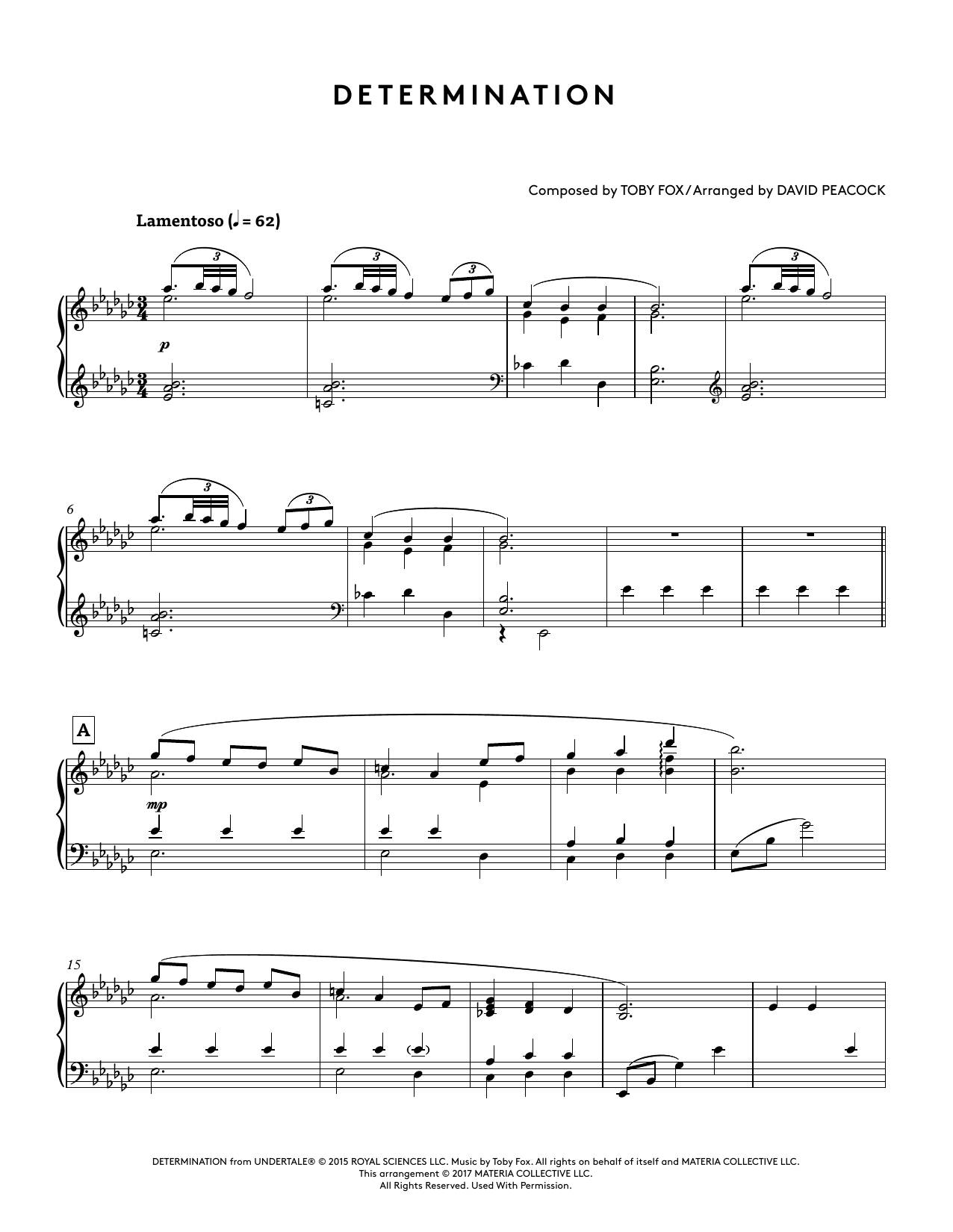 Determination (from Undertale Piano Collections) (arr. David Peacock) - Online Noten von ...