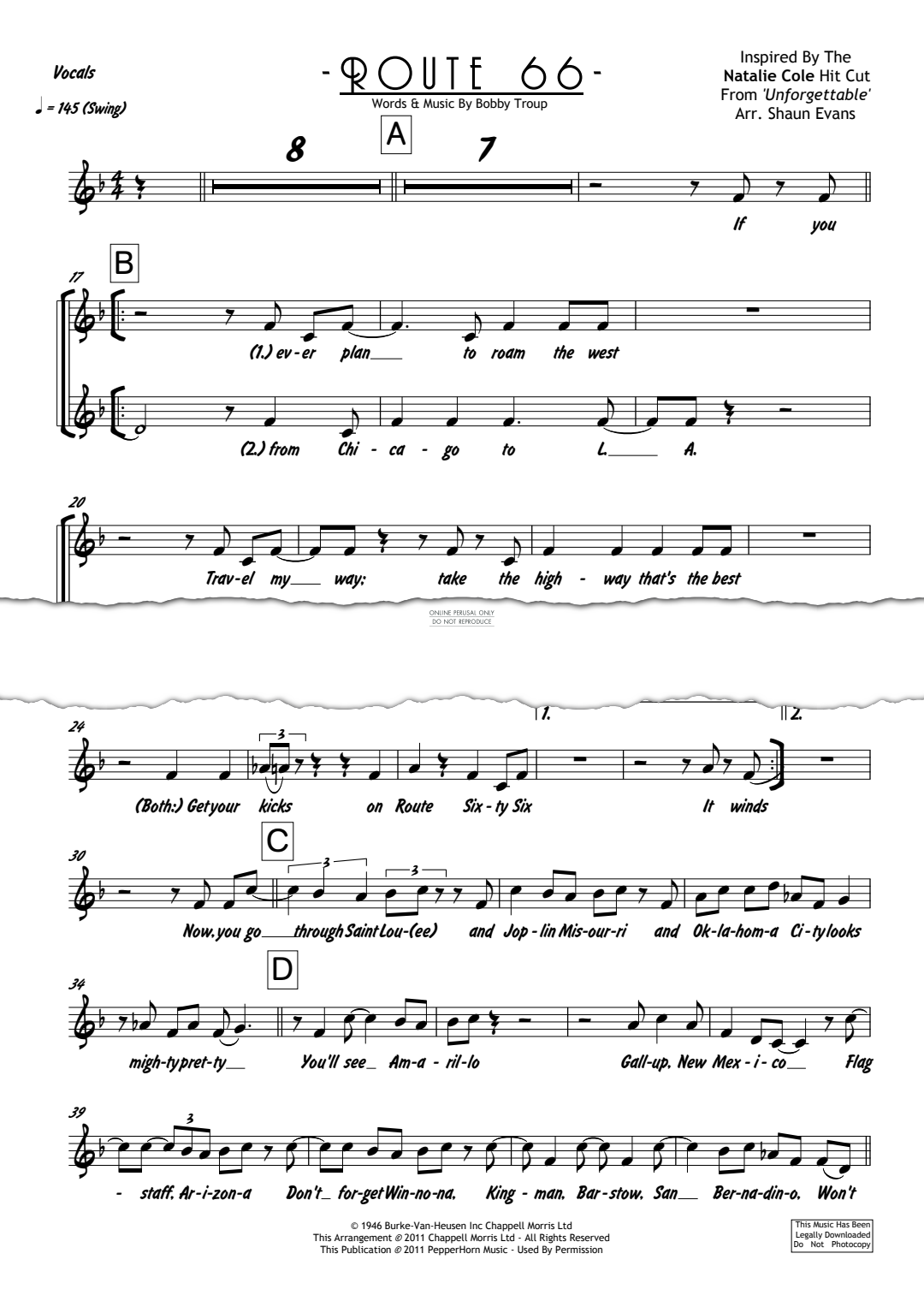 Route 66 - sheet music by Natalie Cole - fbd-13584 | notendownload