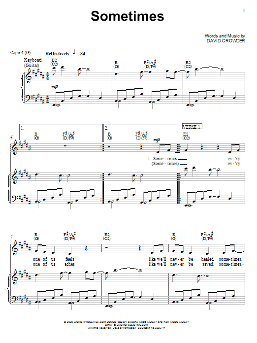 Sometimes (David Crowder Band) | Sheet Music: Piano, Vocal & Guitar ...