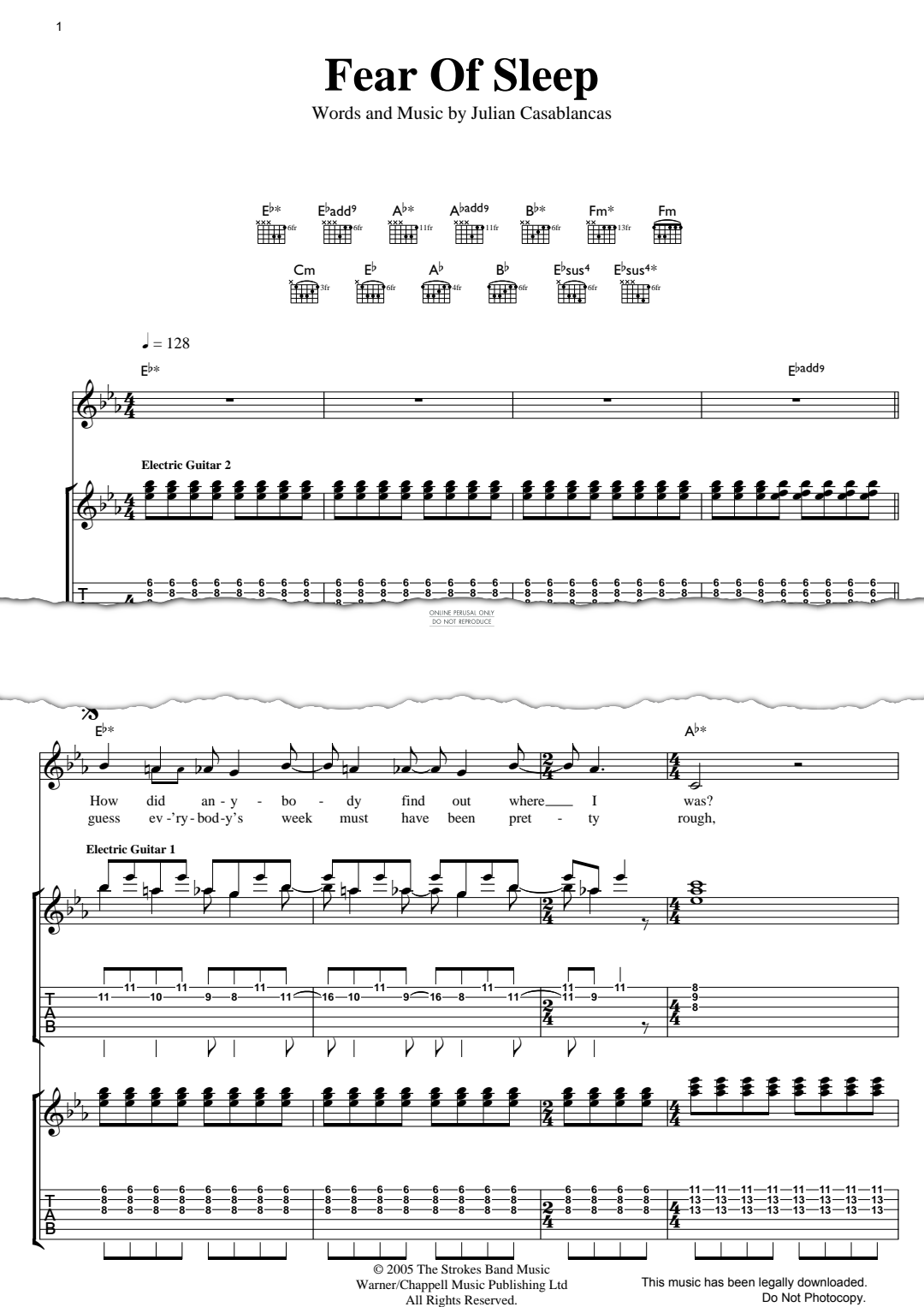 Fear Of Sleep - sheet music by The Strokes - fbd-1975 | notendownload