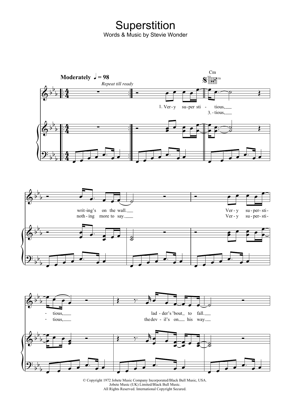 Superstition (Stevie Wonder) | Sheet Music: Piano, Vocal & Guitar ...