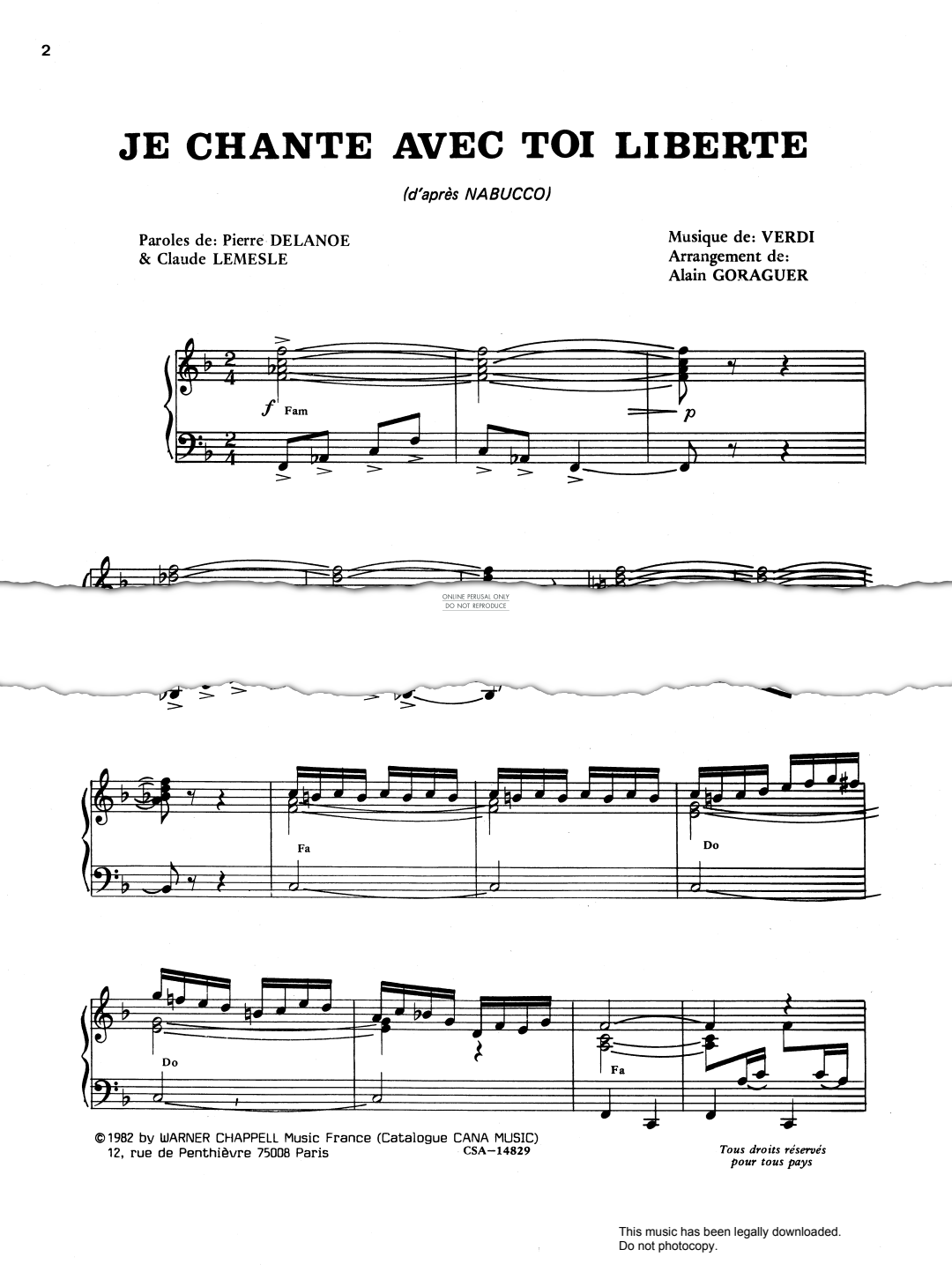 Je Chante Avec Toi Liberte (Nana Mouskouri) | Noten: Gitarre, Klavier ...