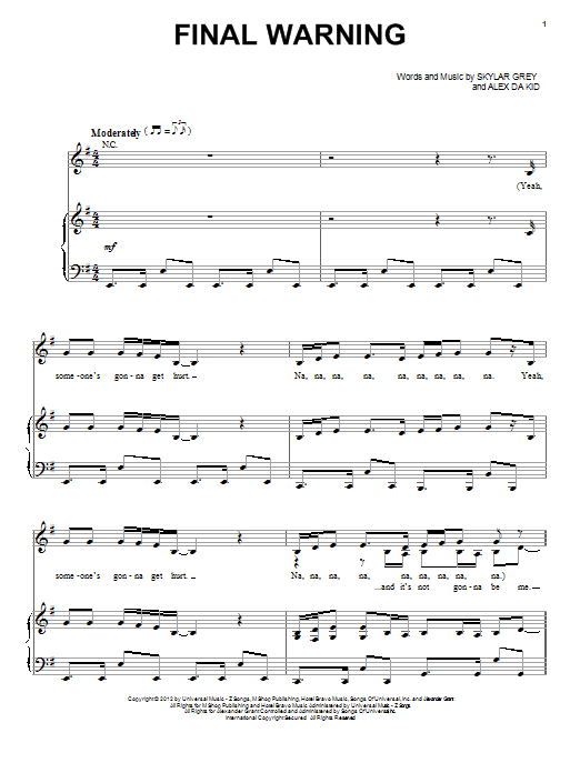 Final Warning - sheet music by Skylar Grey - smd-150916 | notendownload
