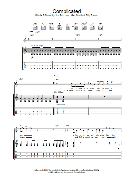 Complicated - sheet music by Bon Jovi - smd-33336 | notendownload