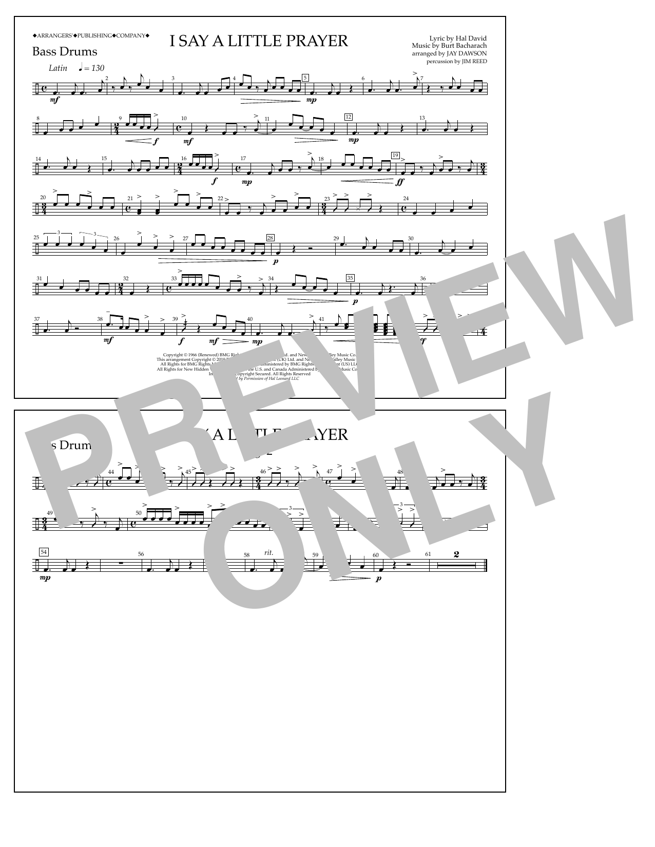 I Say a Little Prayer (arr. Jay Dawson) - Bass Drums - sheet music by Aretha Franklin - smd ...