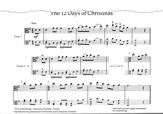 12 Days Of Christmas (Traditional) | Sheet Music: Viola | PDF Download