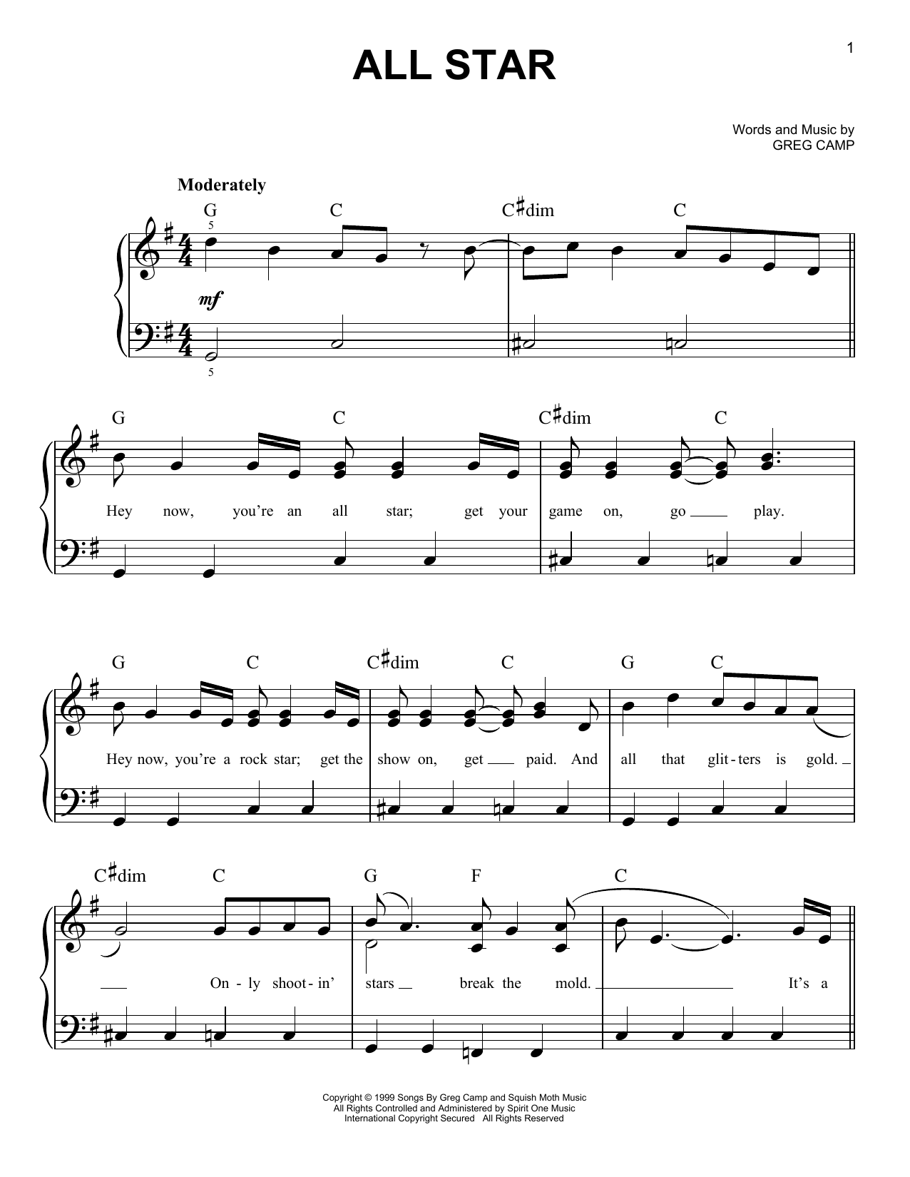 All Star (Smash Mouth) | Sheet Music: Very Easy Piano | PDF Download