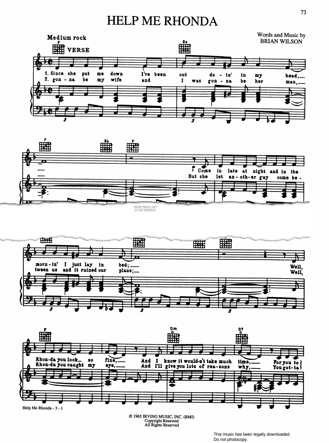 Help Me Rhonda (The Beach Boys) | Sheet Music: Guitar, Piano, Voice ...