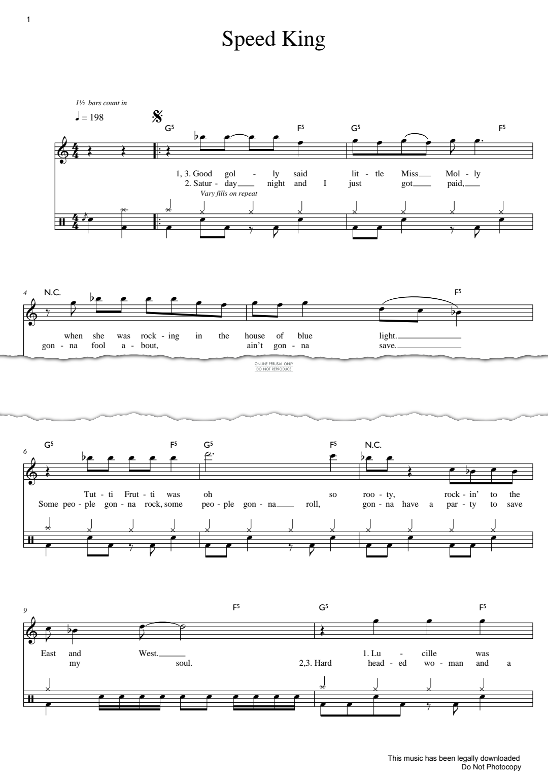 Speed King (Deep Purple) | Sheet Music: Drums, Voice | PDF Download