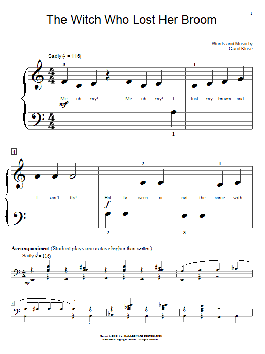 The Witch Who Lost Her Broom (Carol Klose) | Sheet Music: Educational ...