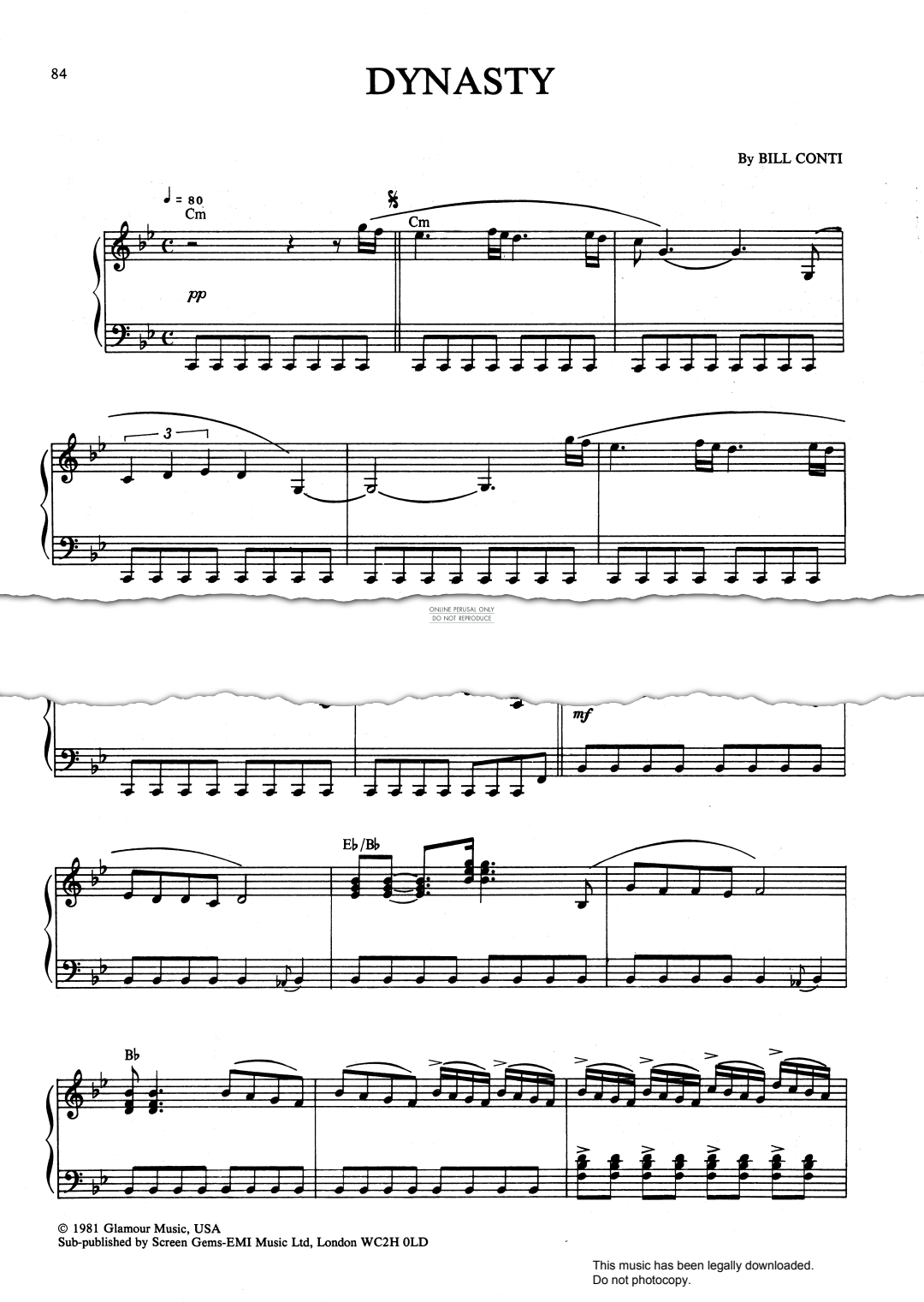 Dynasty - sheet music by Bill Conti - fbd-25168 | notendownload