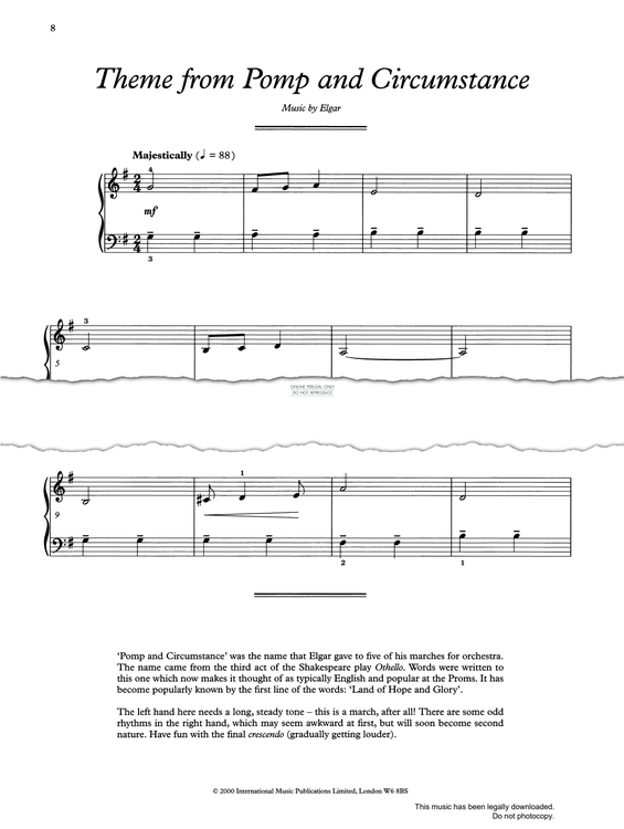 Theme From Pomp And Circumstance (Edward Elgar) | Sheet Music: Piano ...