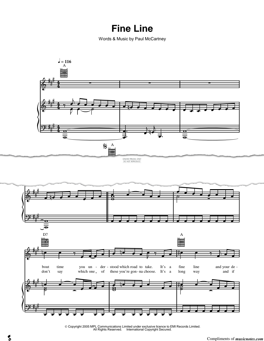 Fine Line - sheet music by Paul McCartney - fbd-16431 | notendownload