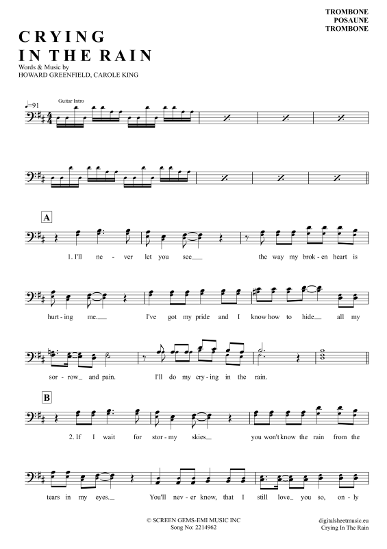 Crying In The Rain - sheet music by A-Ha - 7100694 | notendownload