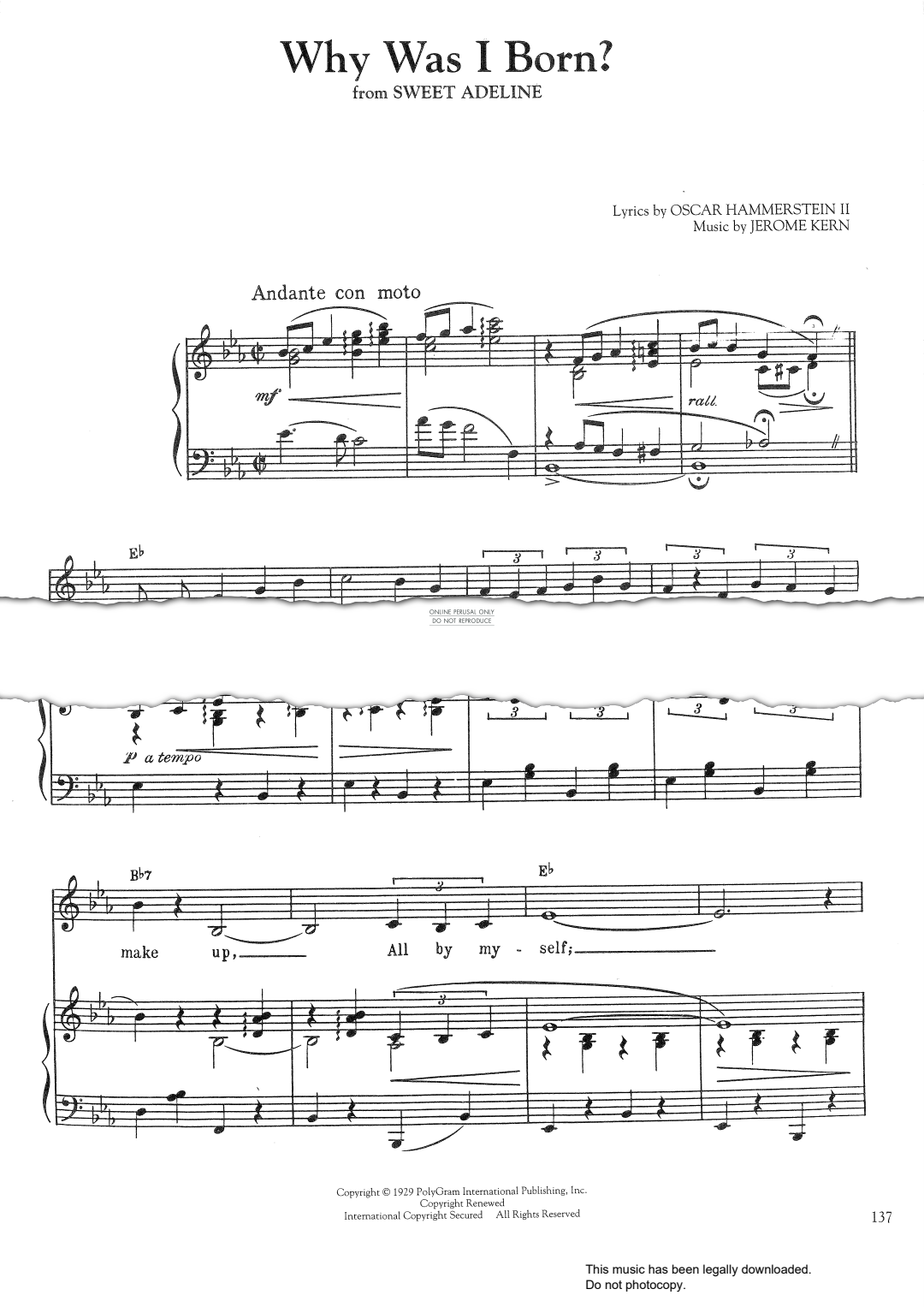 Why Was I Born (from 'Sweet Adeline') - sheet music by Jerome Kern ...