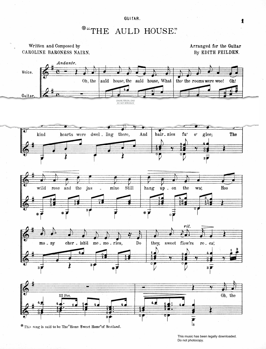The Auld House (Caroline Baroness Nairne) | Sheet Music: Guitar, Voice ...