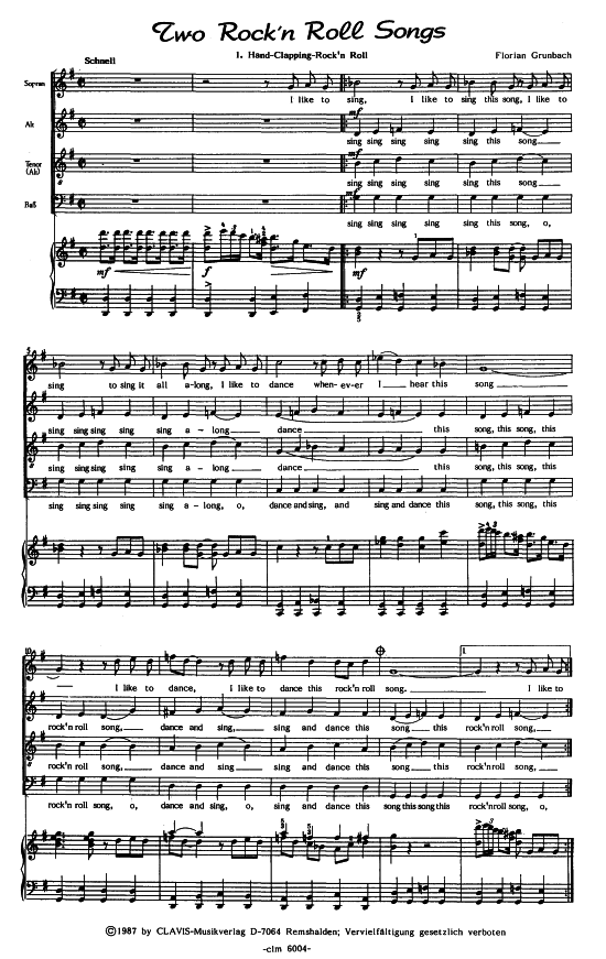Two Rock n Roll Songs (Florian Grunbach) | Sheet Music: mixed choir ...
