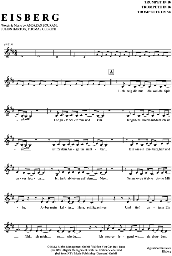 Eisberg - sheet music by Andreas Bourani - 7120235 | notendownload