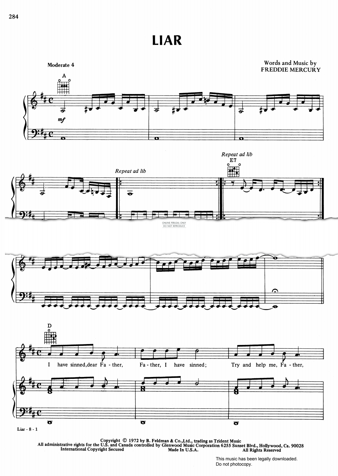 Liar (Queen) | Sheet Music: Guitar, Piano, Voice | PDF Download