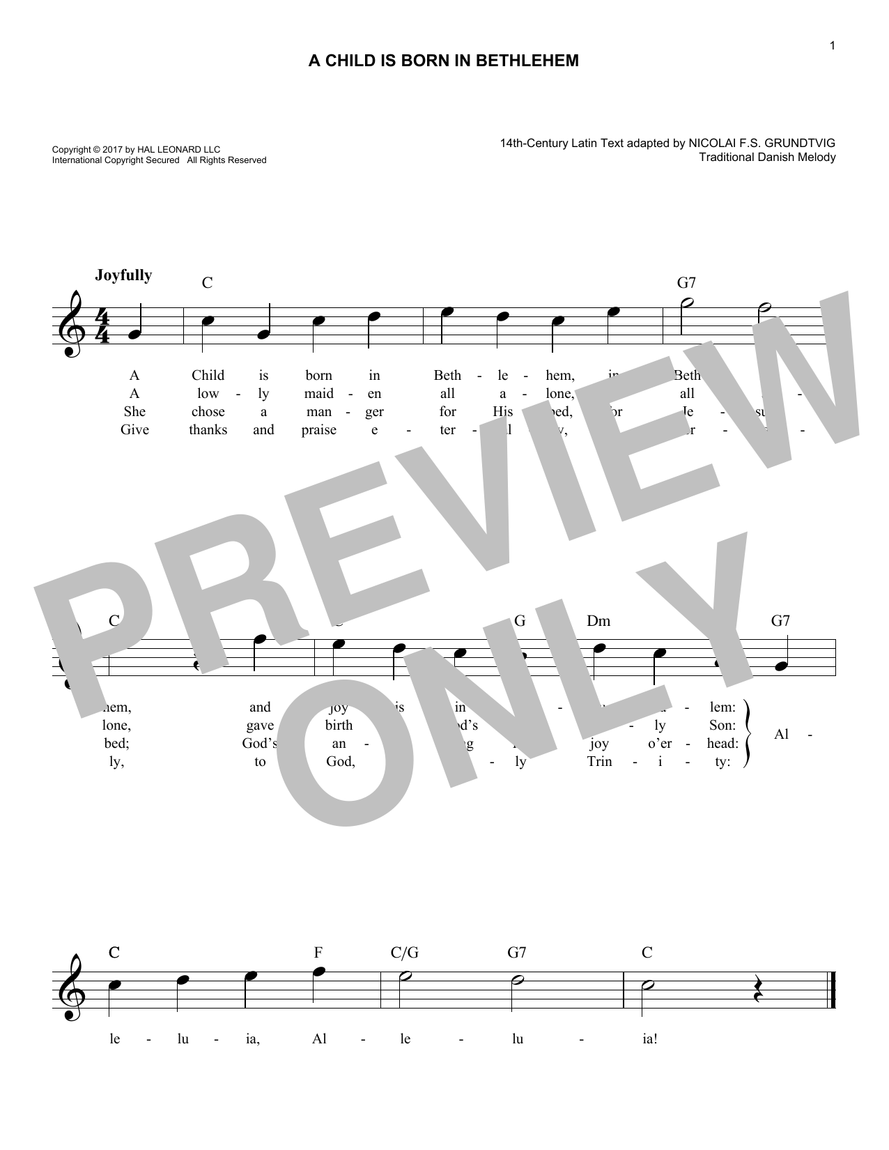 A Child Is Born In Bethlehem (Traditional Danish Melody) | Sheet Music ...