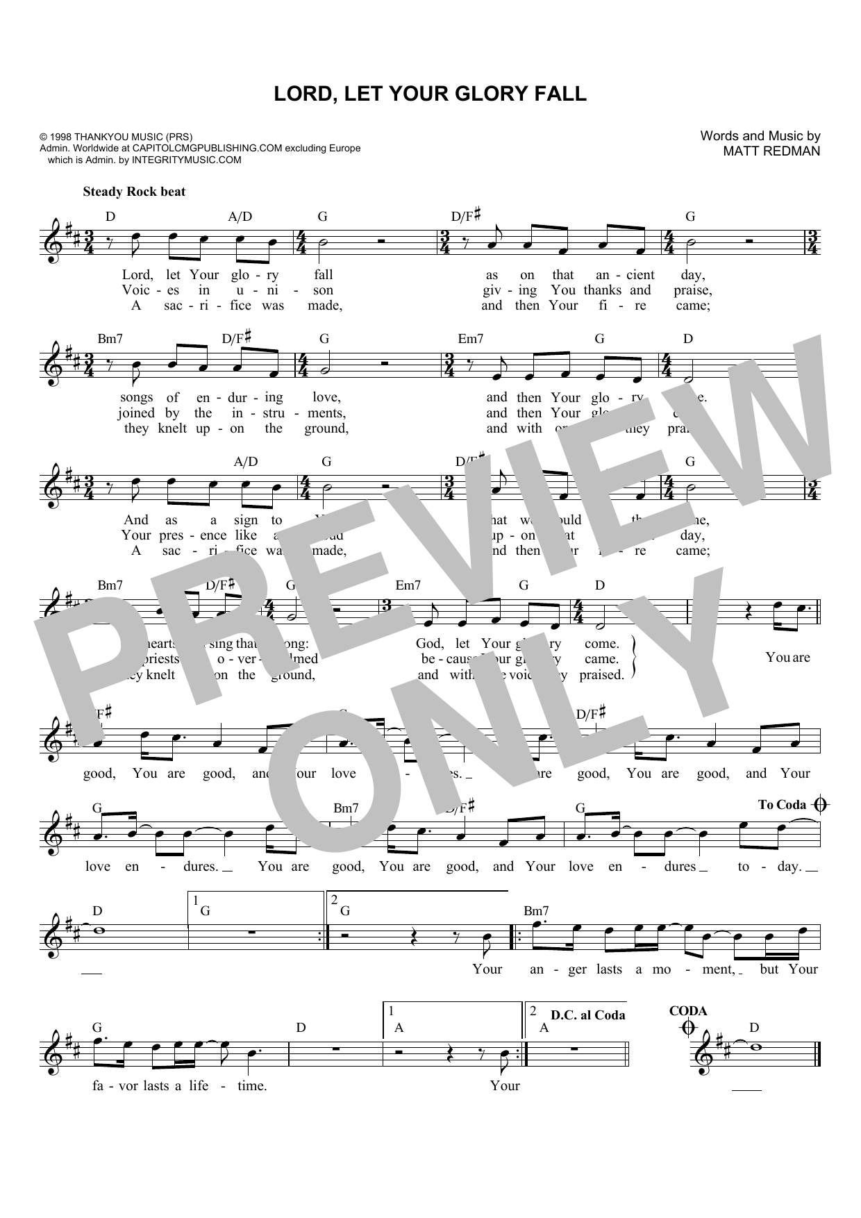 Lord, Let Your Glory Fall - sheet music by Matt Redman - smd-179541 ...
