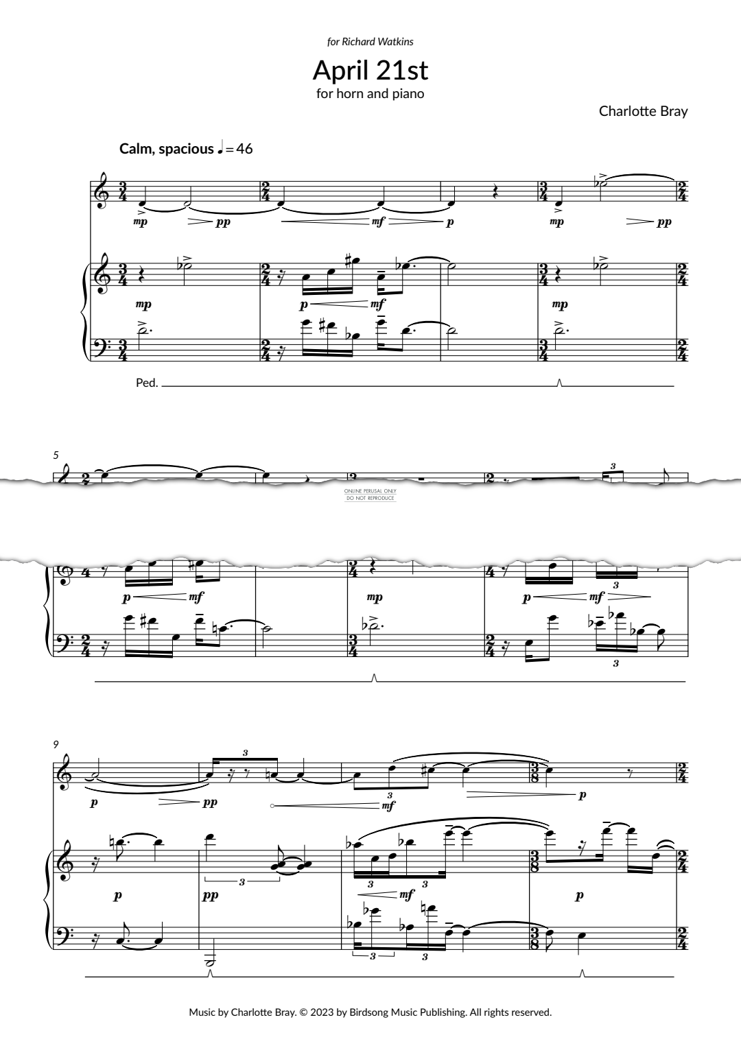 April 21st (Charlotte Bray) | Noten: Klavier, Horn | PDF Download