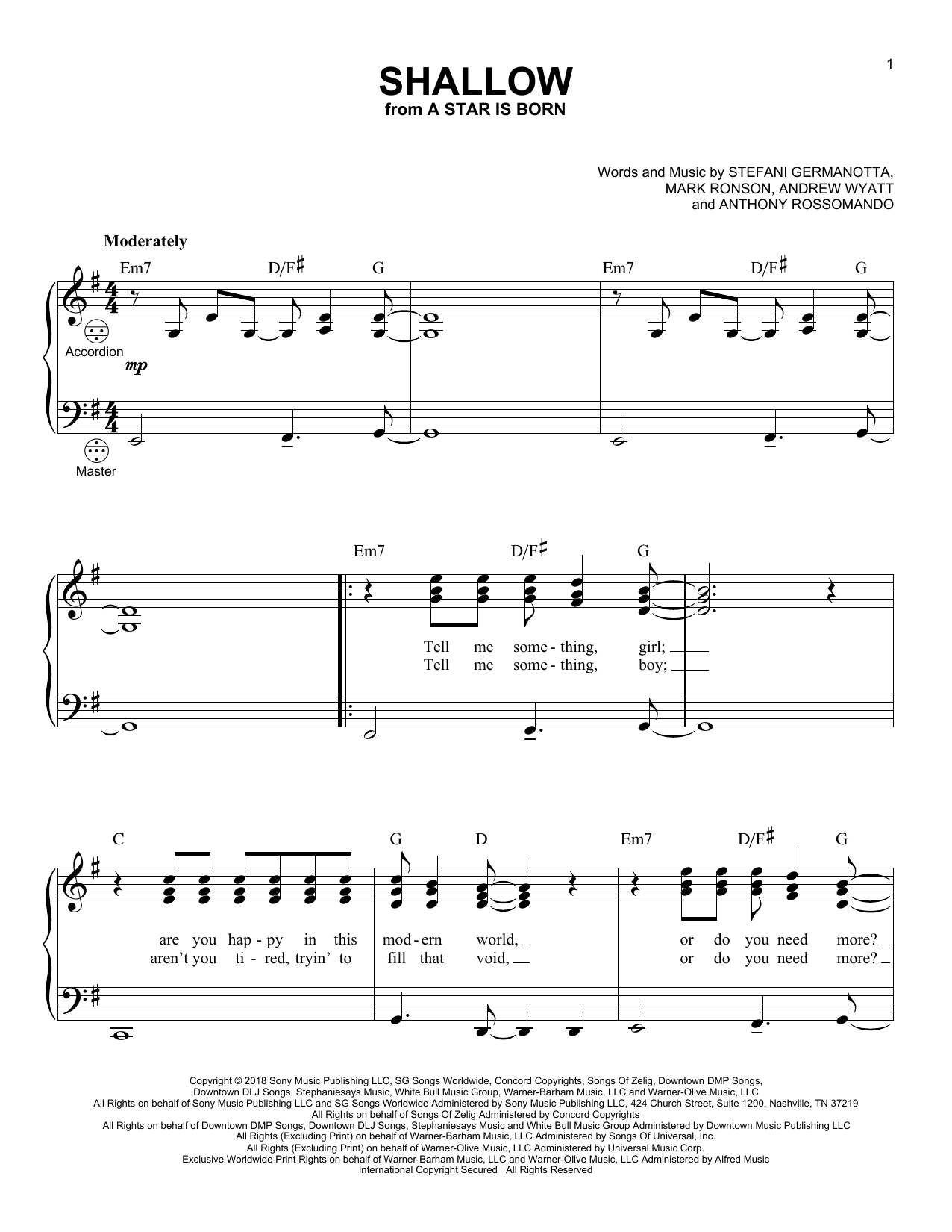 Shallow (from A Star Is Born) - Online Noten von Lady Gaga & Bradley ...