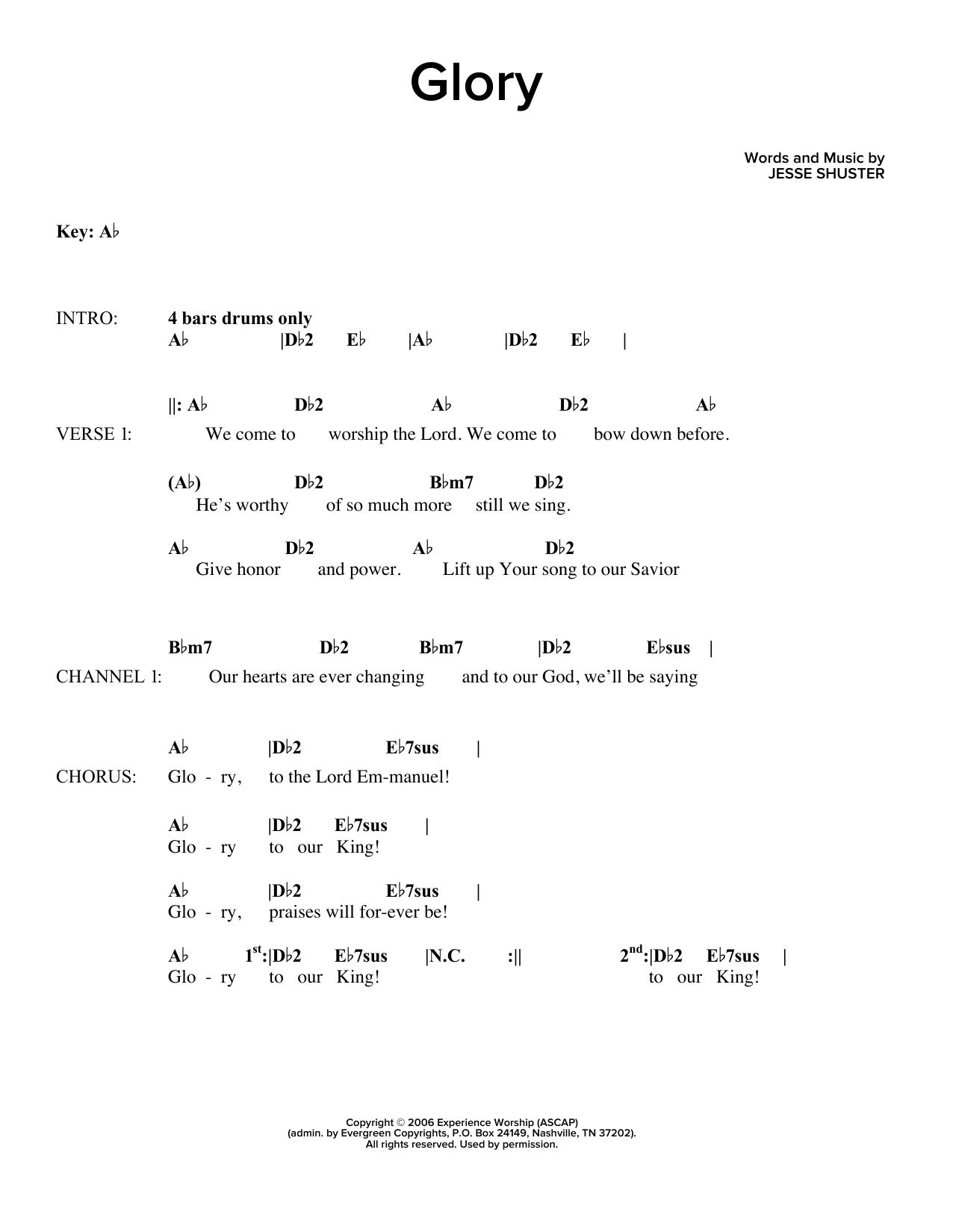 Glory (Jesse Shuster) | Sheet Music: Guitar Chords/Lyrics | PDF Download