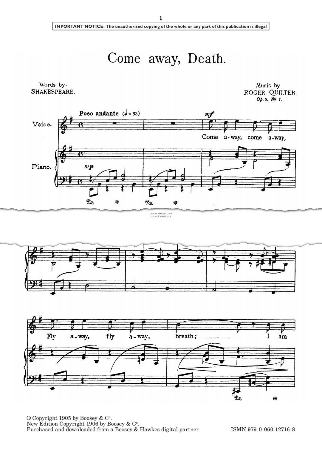 Come Away, Death - Noten von Roger Quilter - fbd-19017 | notendownload