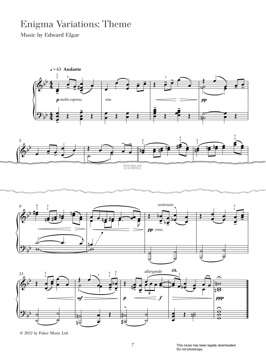 Enigma Theme (from 'Enigma Variations') - sheet music by Edward Elgar ...