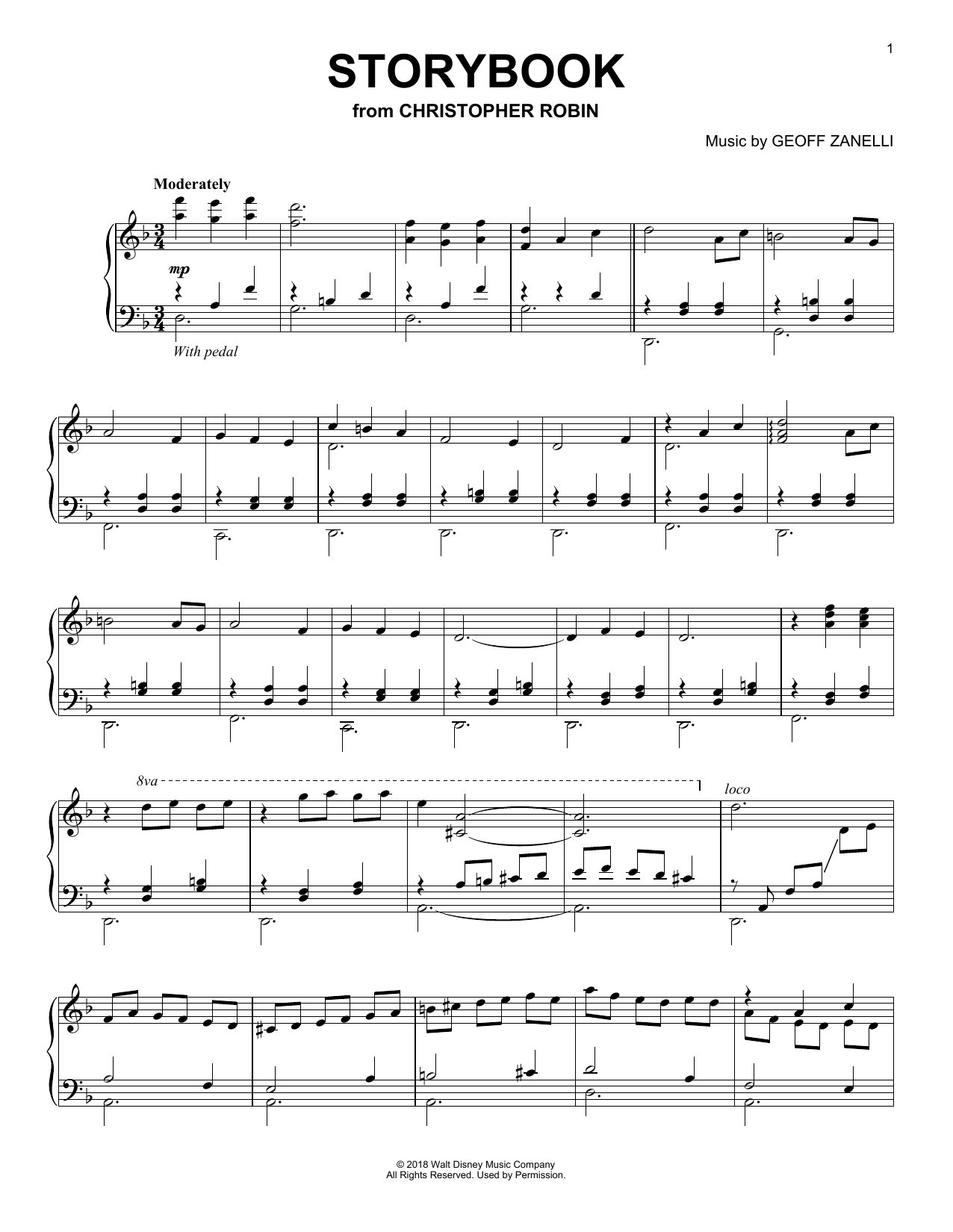 Storybook (from Christopher Robin) - sheet music by Geoff Zanelli & Jon ...