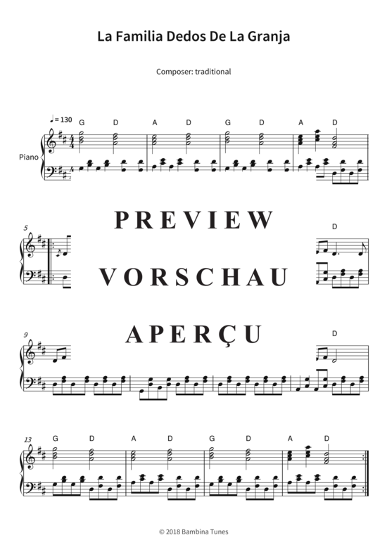 La Familia Dedos De La Granja - sheet music by traditional ...