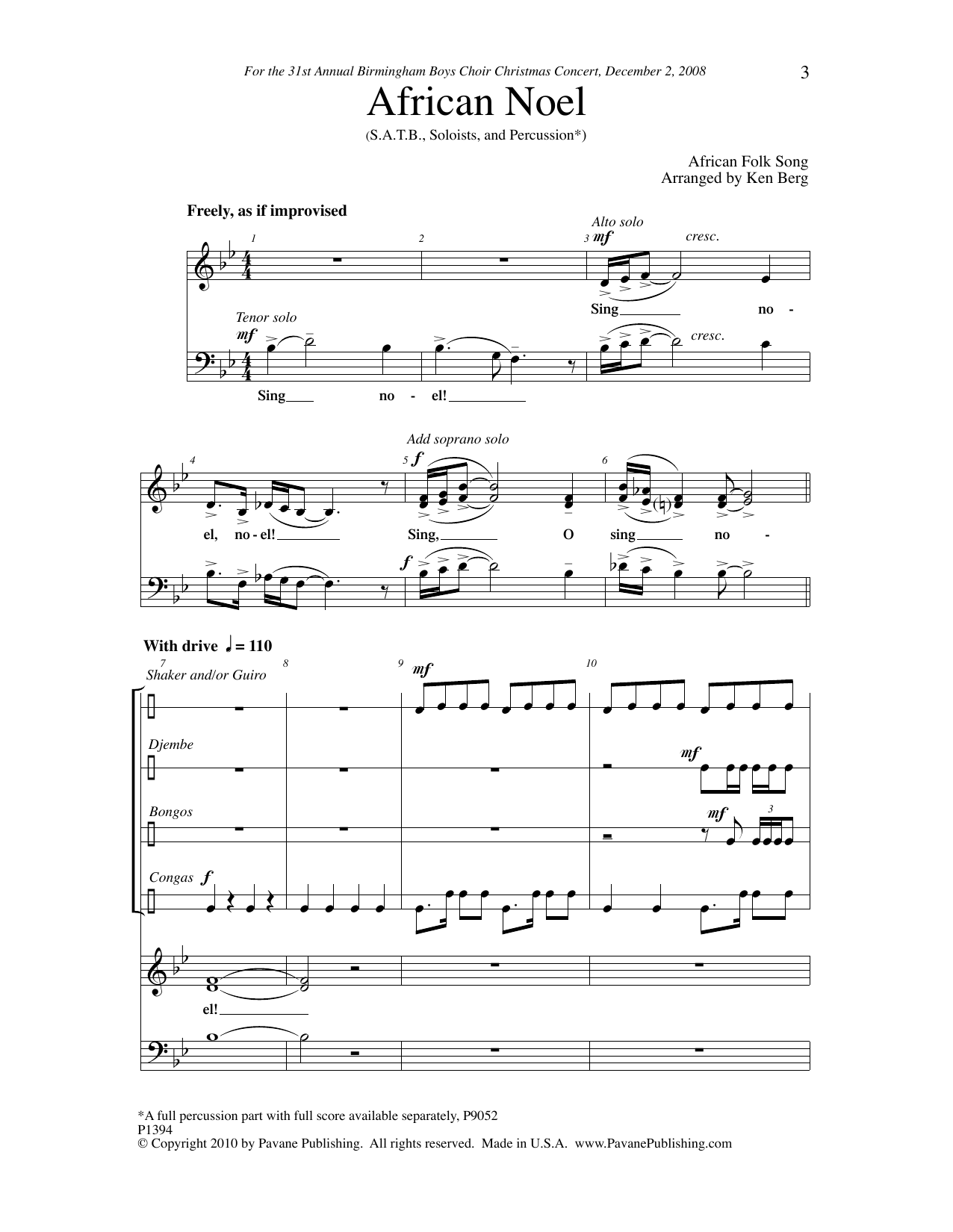 African Noel (arr. Ken Berg) (African Folk Song) | Sheet Music: SATB ...