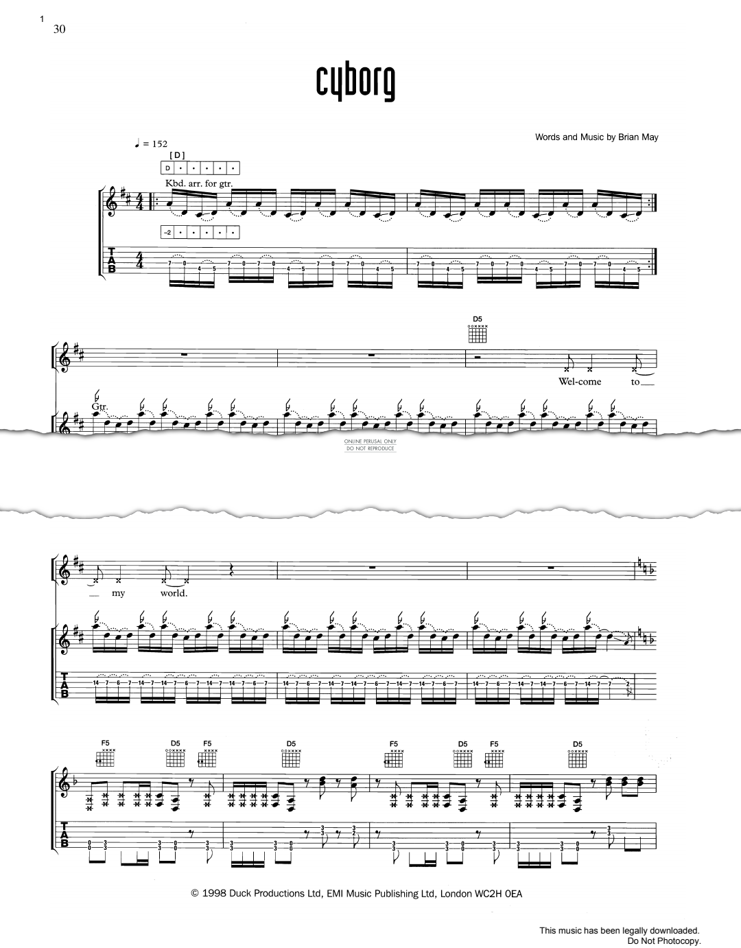 Cyborg (Brian May) | Noten: Gitarre, Gesang | PDF Download