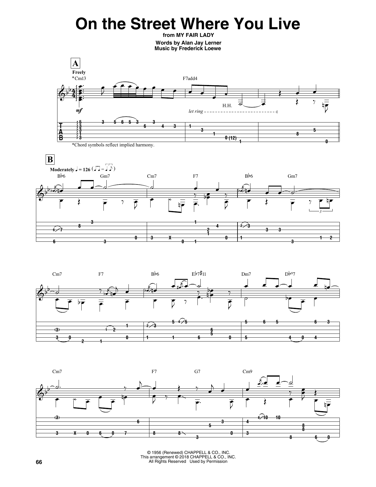 On The Street Where You Live (Alan Jay Lerner) | Sheet Music: Solo Guitar | PDF Download