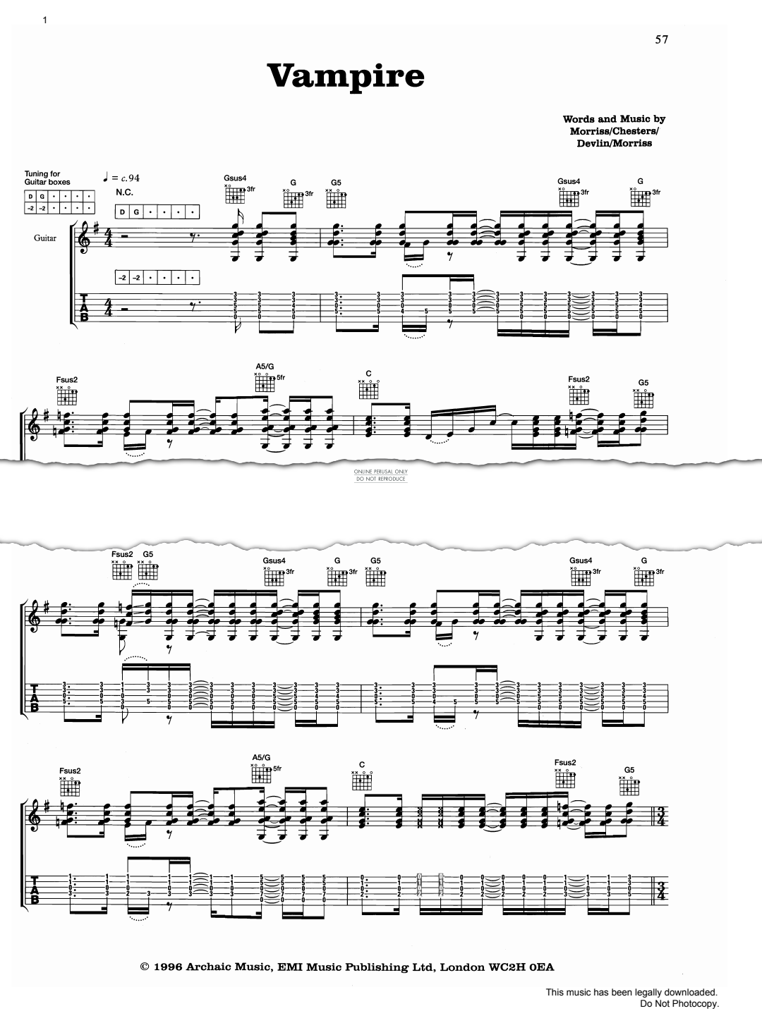 Vampire - sheet music by The Bluetones - fbd-1776 | notendownload