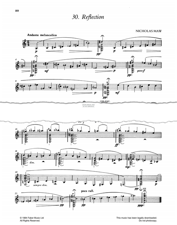Reflection - sheet music by Nicholas Maw - fbd-53422 | notendownload