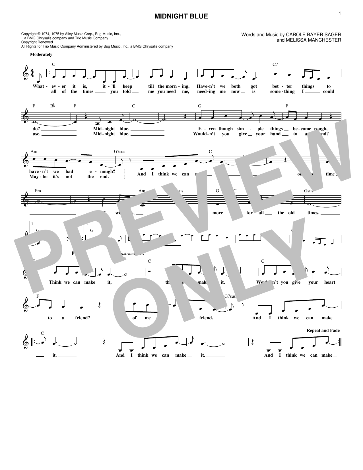 Midnight Blue - sheet music by Melissa Manchester - smd-419260 ...