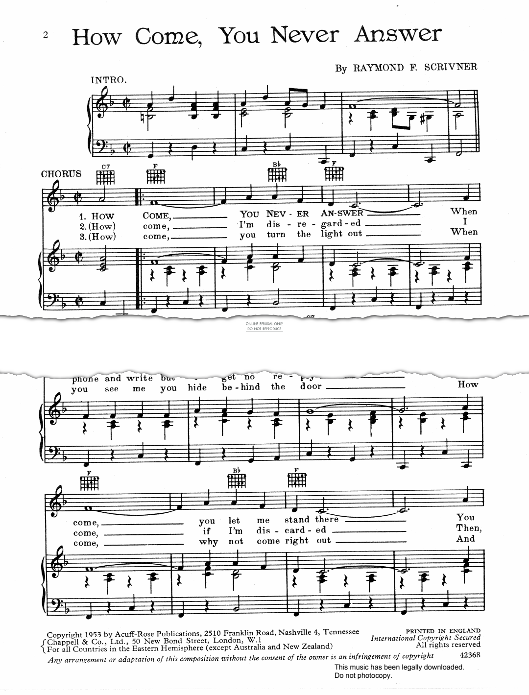 How Come, You Never Answer - sheet music by Raymond Scrivner - fbd ...