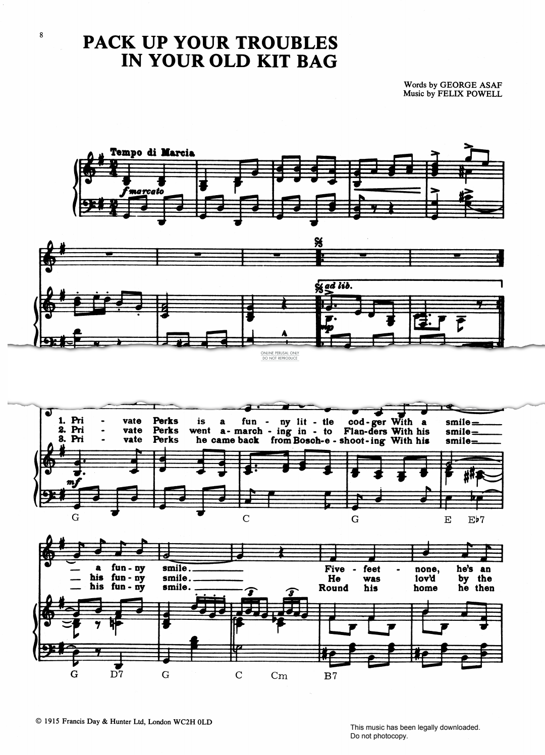 Pack Up Your Troubles In Your Old Kit Bag - Noten von Felix Powell ...