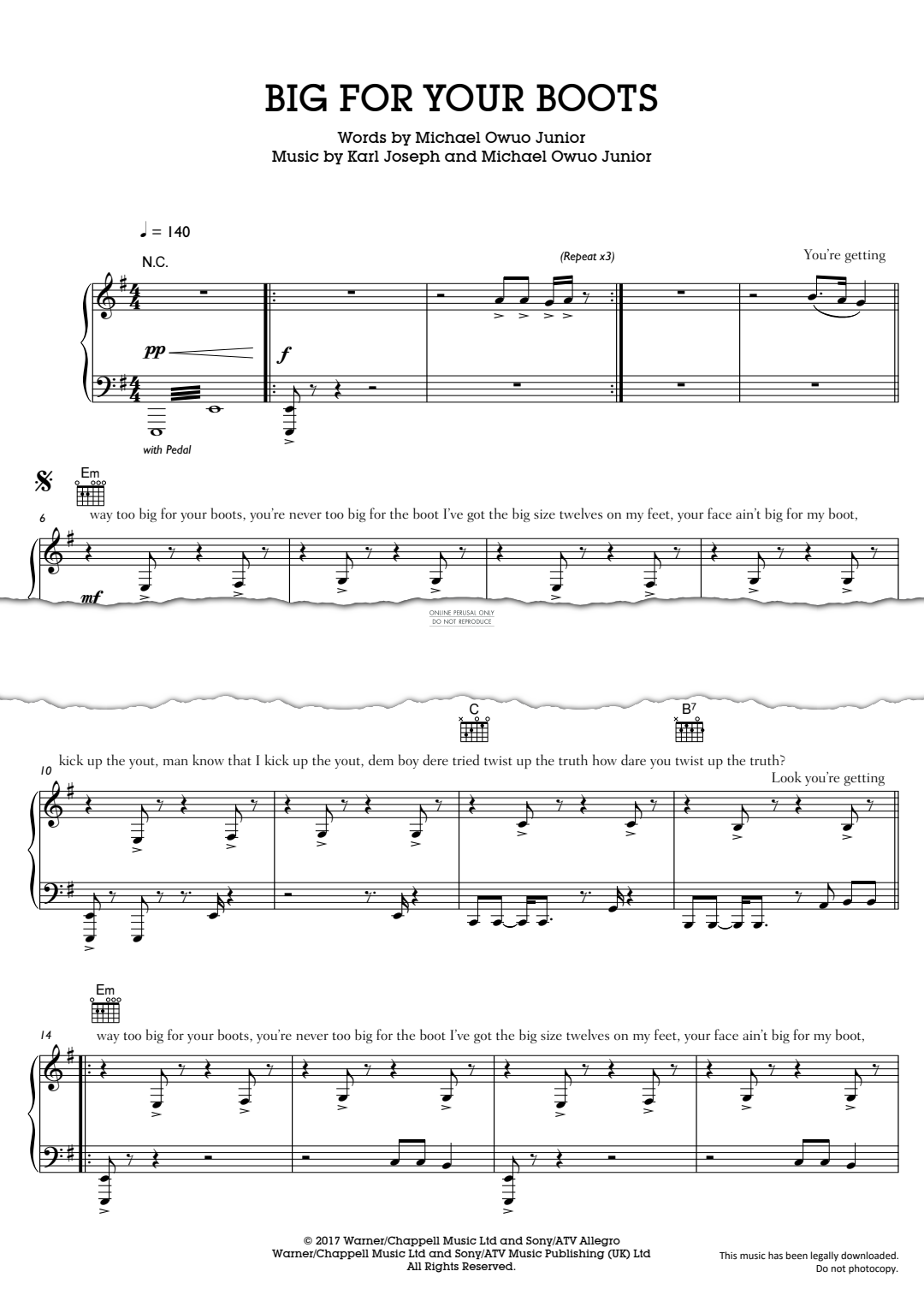 Big For Your Boots (Stormzy) | Sheet Music: Guitar, Piano, Voice | PDF ...